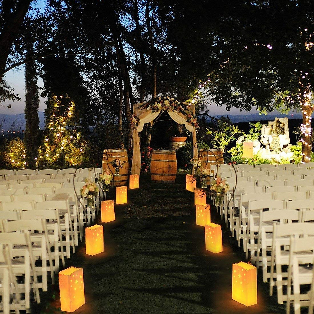 Stmarry White Paper Luminary Bags - 50-Pack Candle Lantern Bags, Fire-Retardant, Star Luminaries for Christmas, Weddings, Birthday Party Valentine&#039;s Day Decoration, 5.9 x 10 x 3.5 Inches