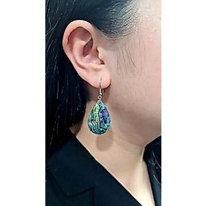 Swimmi Iridescent Paua Abalone Shell Earrings, Teardrop Natural Abalone Earrings for Women, Handmade Dangle Drop Seashell Earrings Fashion Jewelry BA196