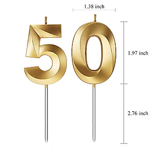 50th Birthday Candles for Cakes Numbers Candle Happy 50 Birthday 3D Designed Wedding Anniversary Party Cake Topper Decorations (50, Gold)