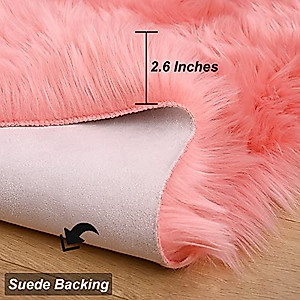 Rtizon 2 PCS Faux Fur Washable Rug, 2 x 5.9 Feet and 2 x 4 Feet Coral Fluffy Sheepskin Rug for Girls Bedroom Livingroom Floor Cushion Home Decor Bedside Carpet, Furry Chair Cover Seat Pad Mat