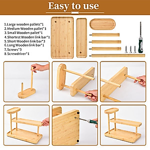 Bumtosc Bamboo Cosmetics Organizer for Bathroom Bedroom and Kitchen Multi Functional Storage Rack for Perfume Cosmetics Condiment Office Supplies Makeup Organizer for Vanity