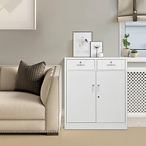 BESFUR 2 Drawers Metal Cabinet, 36” Locking File Cabinet for Garage、Classroom and Office - White