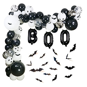 123 Pcs Halloween Balloon Arch Garland Kit, 18" 12" 5" Black White Latex Balloons 18" Boo Foil Balloon with 3D PVC Bat Halloween Decorations Pack for Halloween decoration Halloween Party Supplies