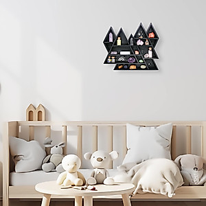 FNYDOX Mountain Crystal Shelf Display for Wall, Wooden Triangle Rock Gem Stone Storage Holder, Meditation Room Decor Spiritual Gift, Wall Hanging Organizer for Trinkets, Knick Knacks, Art Collections