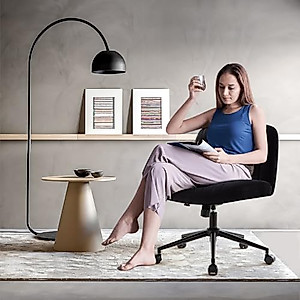 IWMH Armless Wide Seat Office Chair, Criss Cross Legged Desk Chair with Wheels, Height Adjustable Computer Task Chair,Wide Seat Swivel Vanity Chair for Home,Office,Bedroom, Make Up, Small Space,Black