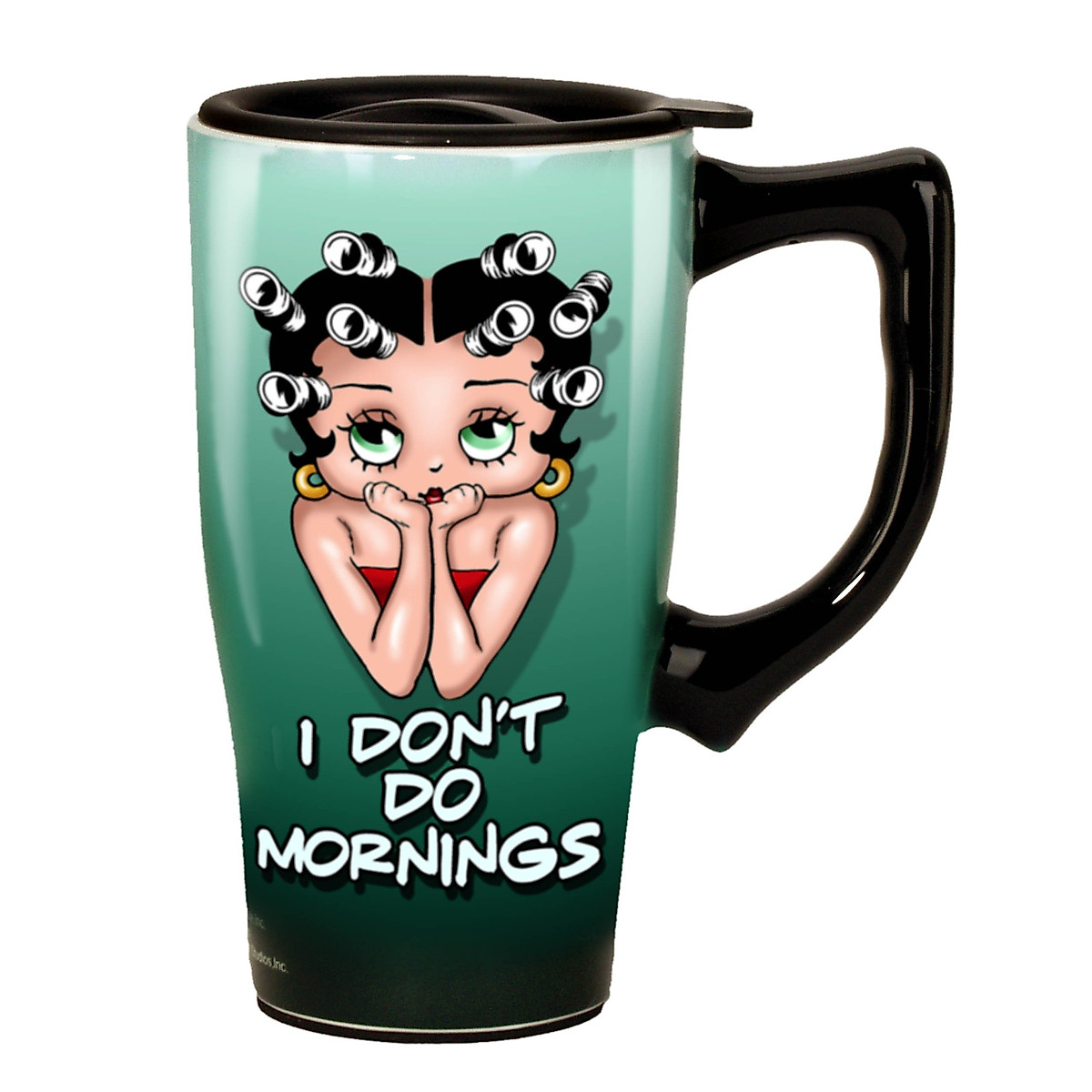 Spoontiques - Ceramic Travel Mugs - Betty Boop I Don't Do Mornings Cup - Hot or Cold Beverages - Gift for Coffee Lovers