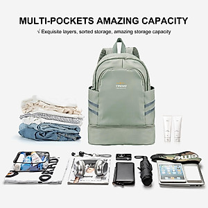 Gym Backpack for Women with Shoes Compartment & Wet Pocket, Large Travel Laptop Backpack Waterproof, Sports Backpack Gym Bag,Green