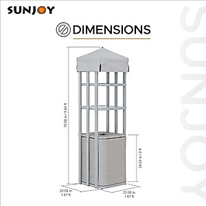 Sunjoy Aluminum Frame Pool Towel Valet Tower with 2-tier Shelves And A Large All-Weather Wicker Storage Basket for Dirty Towels, Grey