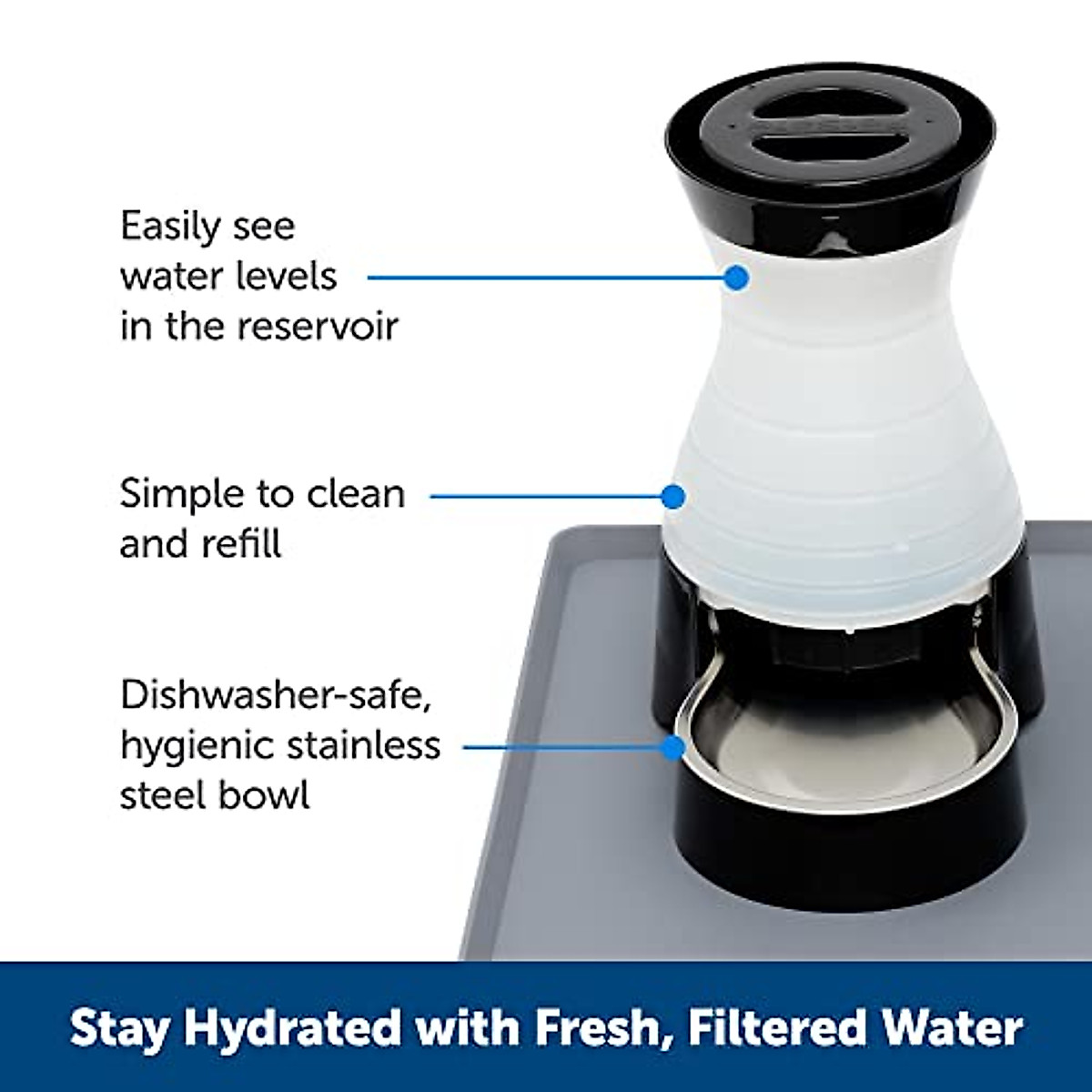 PetSafe Healthy Pet Water Station - Small, 64 oz Capacity - Gravity Cat & Dog Waterer - Removable Stainless Steel Bowl Resists Corrosion & Stands Up to Frequent Use - Easy to Fill - Filter Compatible