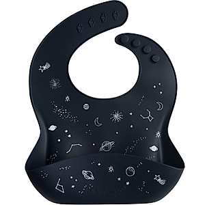 Loulou Lollipop Soft, Waterproof Silicone Feeding Bib for Babies and Toddlers 3 to 36 Months, Easy to Clean, Adjustable Fit and Catch-All Pouch - Space