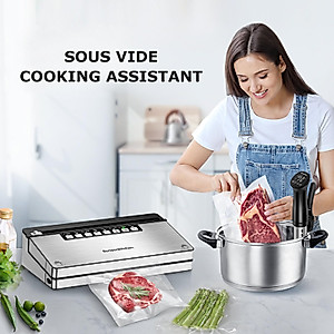 Bonsenkitchen Vacuum Sealer Machine, Stainless Steel Vacuum Food Sealer with 8-in-1 Vacuum Sealing System, 6 Food Vacuum Modes, Built-in Cutter and Bag Storage, Fully Starter Kits (Bright Silver)