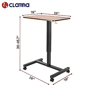 CLATINA Mobile Laptop Desk Pneumatic Sit to Stand Table Height Adjustable Rolling Cart with Lockable Wheels for Home Office Computer Workstation 28" x 19" Brown Round Edge Design Elegant - Fidel