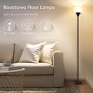 BoostArea Floor Lamp, Standing Lamp, 9W LED Floor Lamp, Energy Saving, 50,000hrs Long Lifespan, 3000K Warm White, Eye-Caring, Torchiere Floor Lamps for Bedroom, Living Room, Office, Reading, Black