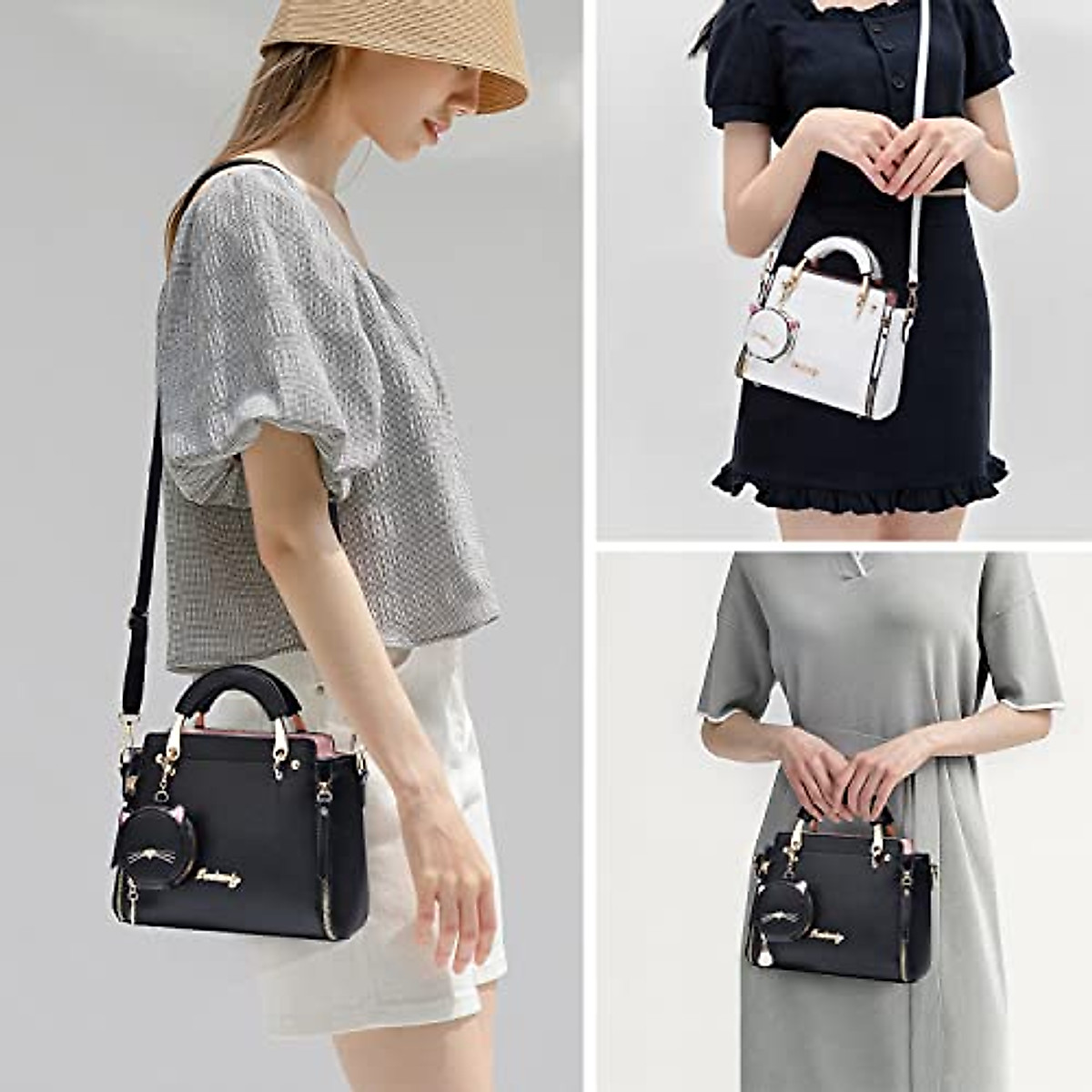 XIAOYU Fashion Purses and Handbags for Women Ladies Leather Top Handle Satchel Shoulder Bags Small Totes (Black)