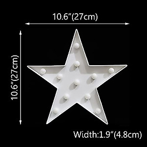 LED Marquee Star Signs Night Lights, Battery Operated Star Shaped Desk Table Lamp for Kids, Baby, Child, Girl Gift, Nursery Room, Wall Decor-Star(White)