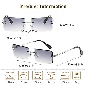 BAWUYI 90s 2000s Rectangle Rimless Sunglasses Women Men Y2K Accessories Vintage Retro Frameless Square Glasses UV400 Tinted Lens Silver-Grey