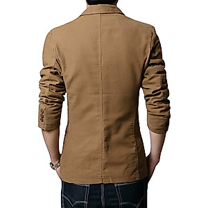 chouyatou Men's Slim 2-Button Single Breasted Cotton Lightweight Blazer Jacket Sport Coat (Large, Khaki)