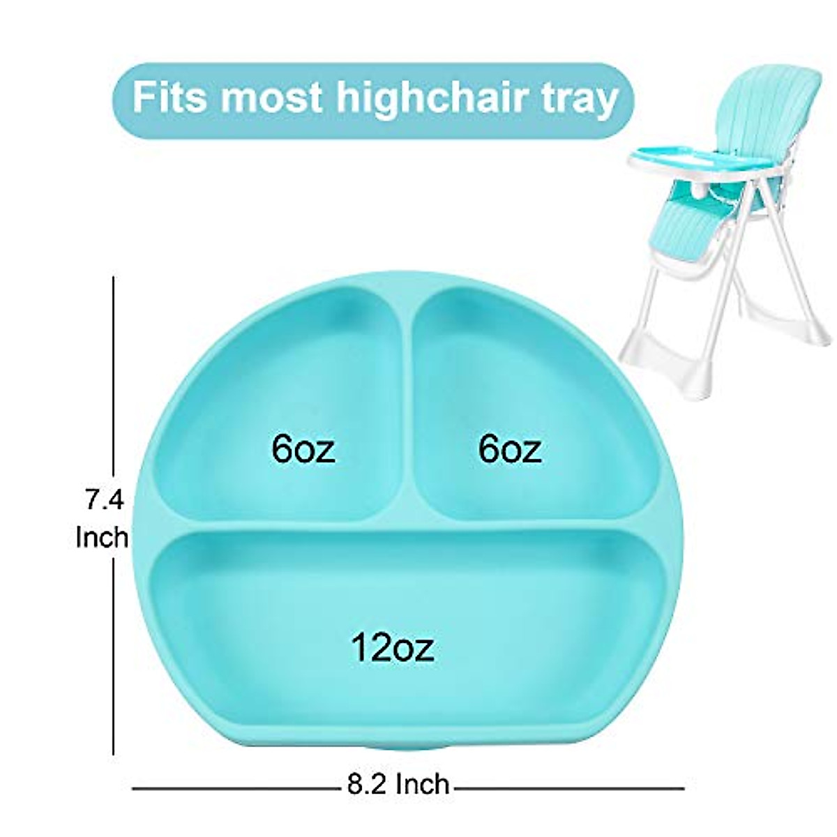 PandaEar Silicone Suction Divided Plate for Toddlers | Dishwasher Microwave Oven Safe | Stay Put Baby Bowls Place Mats | Feeding Dishes for Kids (Light Blue)