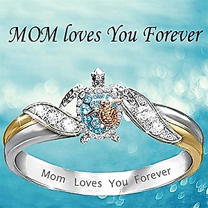 FUTIMELY Turtle Ring Mom Loves You Forever Statement Ring for Women Crystal Animals Healthy Longevity Sea Turtle Ring,Best Gifts for Mom at Christmas (6)