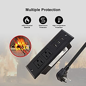 Desk Power Strip with USB Recessed Mounted Desktop Power Outlet 2 Outlets 3 USB Ports (15W/3A) Flat Power Plug, Charge Station for Table Cabinet Sofa Counter (3A/15W Black)
