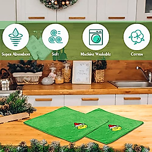 Christmas Kitchen Towels and Dishcloths Set - 30 X 14 Inch Green Xmas Absorbent Reusable Fingertip Tea Dish Hand Towels for Drying, Cleaning, Cooking and Baking, 2 Pack