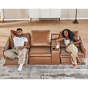 AMERLIFE Power Recliner, Reclining Sectional Sofa with Single Right Recliner, 3 Seater Recliner Couch with USB Port, Leather Modular Sofa for Living Room