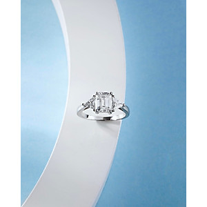 3CT Moissanite 3 Stone Emerald Cut Moissanite Engagement Rings for Women, 2-1/2 Carat Center Emerald Cut 2CT with Radiant Cut 1/2CT Sterling Silver with 18K White Gold Plated D Color VVS1 Clarity Wedding Ring Anniversary Promise Ring for Her Size 7