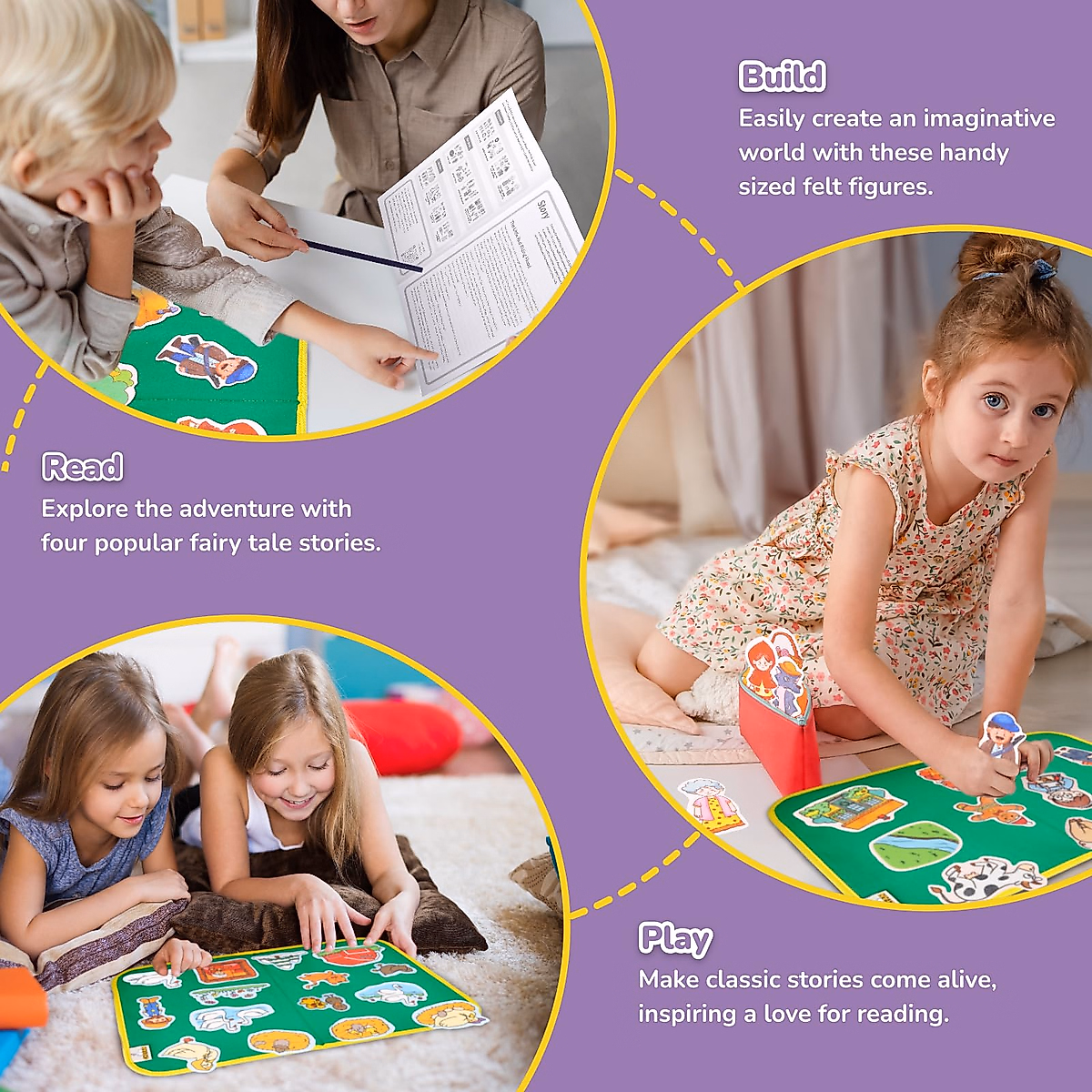 CHEFAN 4 Pack Felt Board Story Set, The Mitten, The Little Red Riding Hood, Gingerbread Man, Ugly Duckling, Precut Felt/Flannel Figure Pieces Teaching Wall for Preschool Activity Early Storytelling