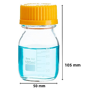 KIGITIK Glass Round Media Storage Bottles, 3.3 Borosilicate Clear Glass With GL45 Screw Cap, for Schools, Home, Lab Reagent Bottle (100ml)