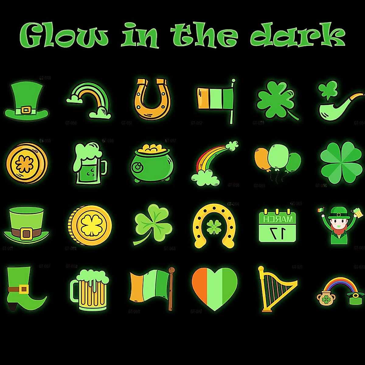 Mocossmy St Patrick's Day Temporary Tattoos Stickers,24 Sheets Glow in the Dark Shamrock Irish Flag Pots of Gold Luminous Tattoos for St Patrick's Day Parade Spring Party Favor Supplies Decoration