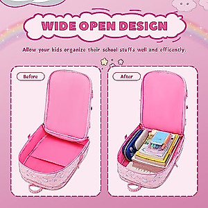 ASKSKY Backpack for Kids, Lightweight Girls Backpack Wide Open School Backpack Watrer Resistant Book Bag for Primary Elementary School,Pink Rainbow