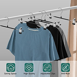 Lamitocs 10 Pack Pants Hangers with Clips,Skirt Hangers Space Saving, Heavy-Duty Pant Hangers Metal Clothes Hanger for Closet, Black