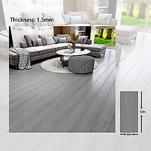 Intensification Peel and Stick Floor Tile，Vinyl Flooring Roll Thicker 12" x 6" x 0.06" 1-Pack 1.5 Sq.Ft Floor Grey Wood Grain Look DIY Self-Adhesive and Waterproof Flooring for Bedroom, Living Room
