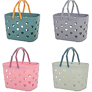 Portable Plastic Shower Caddy Baskets, Standing Storage Organizer Bins, Shower Caddy Tote Bag with Handles, Hollow Cleaning Caddy with Holes for Bathroom, College Dorm, Kitchen, Home - Heart Blue