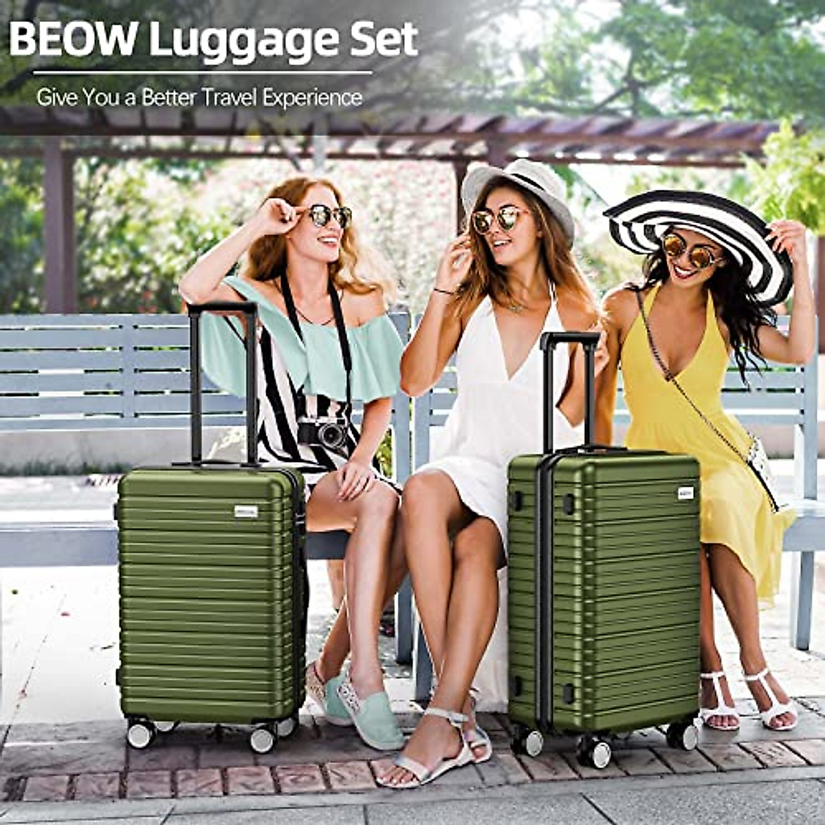 BEOW Luggage Sets 4-Piece (16/20/24/28)" Expandable Suitcases with Wheels PC+ABS Durable Hardside Luggage Clearance OliveGreen