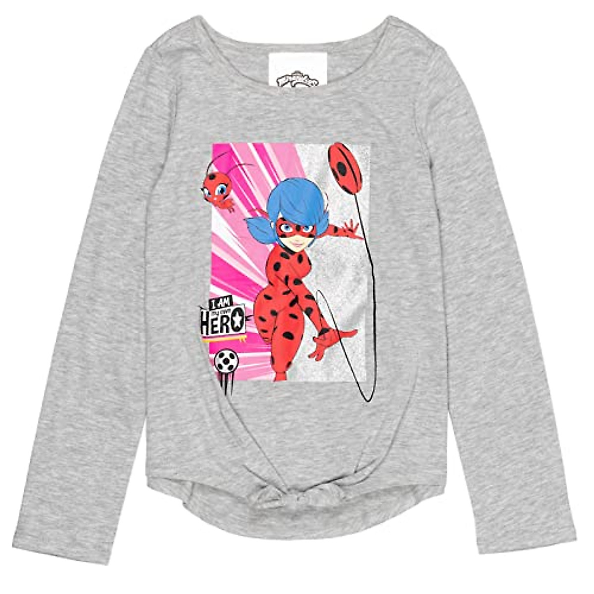 Miraculous Ladybug Cat Noir Rena Rouge Little Girls 2 Pack Ruffle T-Shirts Gray/Red 7-8