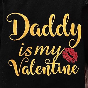 Aslaylme Baby Girls Valentine's Day Outfit Newborn Daddy's Little Valentine Bodysuit Kiss Flare Pants Outfit（Black,0-3 Months