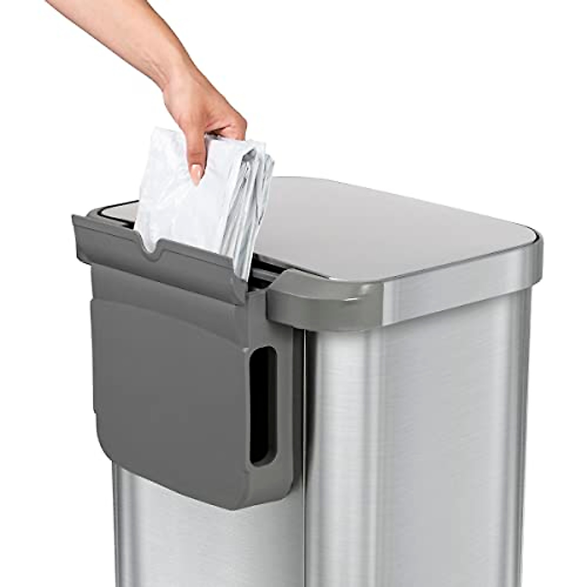 Glad Stainless Steel Step Trash Can with Clorox Odor Protection | Large Metal Kitchen Garbage Bin with Soft Close Lid, Foot Pedal and Waste Bag Roll Holder, 13 Gallon, All Stainless