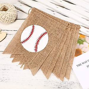 Amosfun Sport Theme Party Banner Vintage Burlap Baseball Pattern Happy Sport Bunting Banner for Sport Baseball Lover Boy Birthday Decoration