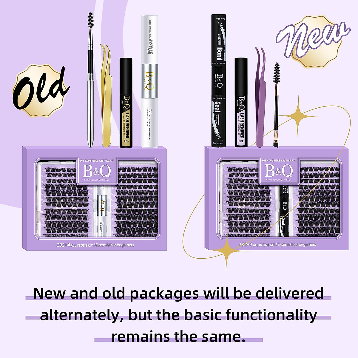 B&Q Lash Extension Kit 192 PCS Eyelash Extension Kit D Curl Lash Clusters Kit Wispy Individual Lash Kit DIY Lash Extension Kit with Lash Glue and Remover Applications (B05+B06, Kit)