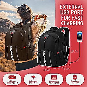 XJ-HOME 18.4'' Extra Large Travel Laptop Backpack 55L,Gaming backpack with USB Charging Port Carry on Business TSA Friendly Flight Approved Backpack for Men and Women,Black