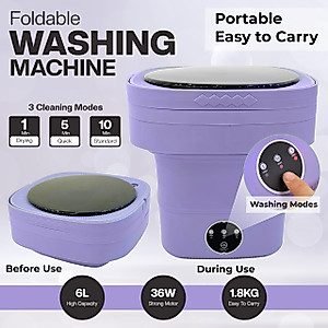 Foldable Portable Washing Machine - Mini Washer & Dryer Combo Washing Machine Suitable for Small Clothes Socks & Underwear, Collapsible Wash Machine for Baby Clothes Apartments Dorm & Travel - Purple