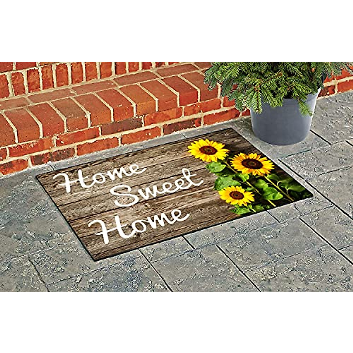 Sunflower Welcome Doormat Summer Door Mat, 17 X 29 Inch Wood Background Flower Spring Summer Decorative Home Sweet Home Entrance Mat Non-Slip Backing Floor Mat for Kitchen Bathroom