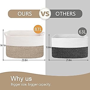 MEGASKET Extra Large Cotton Rope Basket, 23.6" x 15.7" x 14.1" Rectangle Blanket Basket Living Room, Wicker Woven Throw Blanket Pillow Storage Basket, Soft Kids Dog Toy Basket Storage Bins Organizer