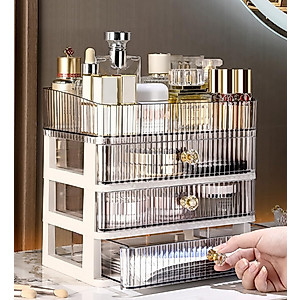 MIUOPUR Makeup Organizer with 3 Large Drawers, Countertop Organizer for Cosmetics, Ideal for Bathroom and Bedroom Vanity Countertops, Desk Storage Holder for Lipstick, Brushes and Nail Polish