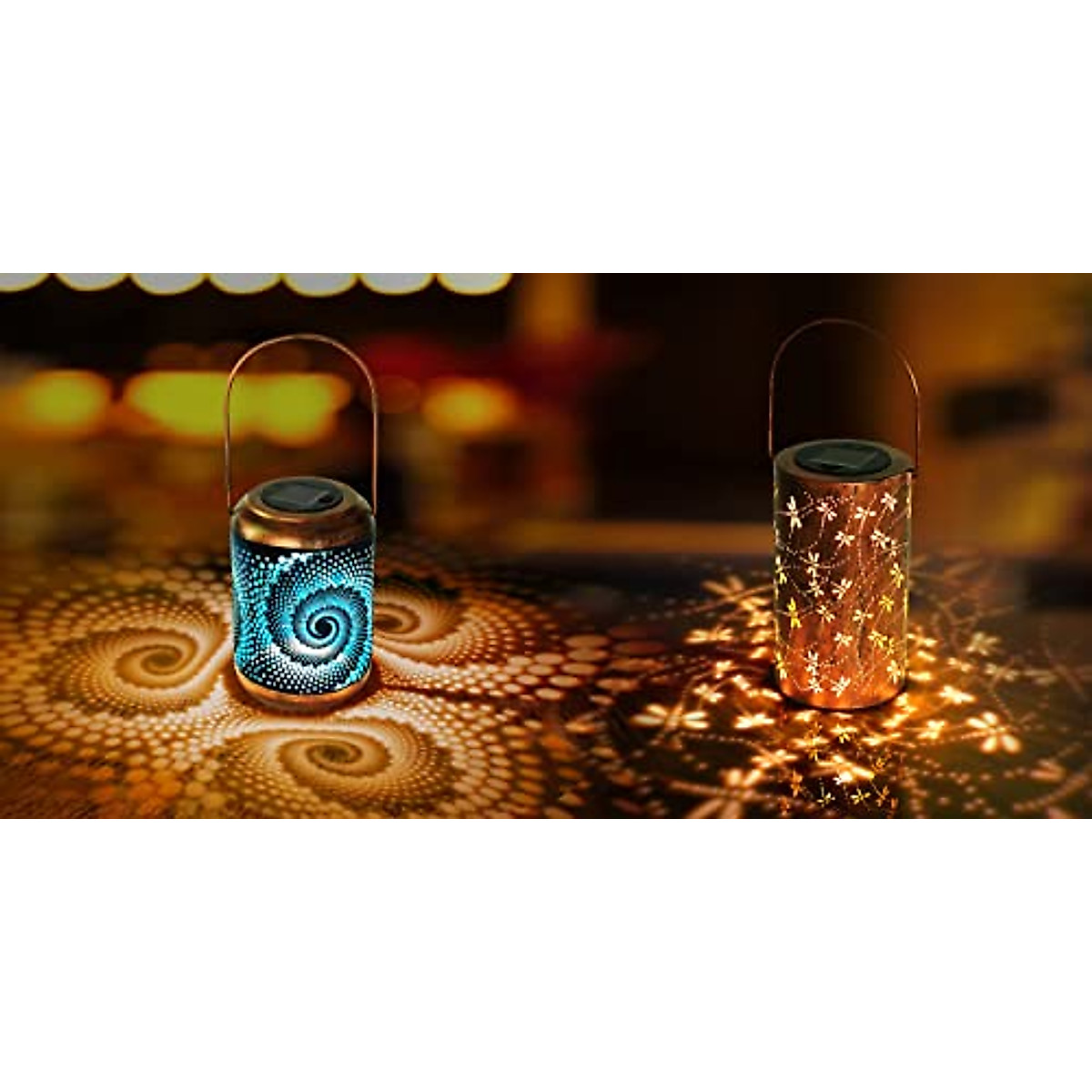Solar Lanterns Outdoor Hanging Lantern Light, Cool Blue & Dragonfly Set (2 Pack)