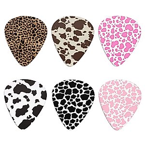Aoopistc Cow Leopard Print ABS Triangle Guitar Picks,Acoustic Guitar Electric Guitar Bass Ukulele Picks,Black White Cow/Pink White Cow/Brown Cheetah