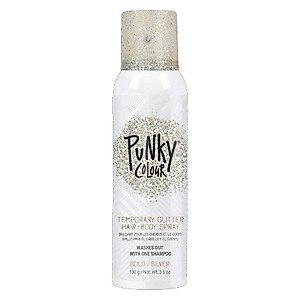 Punky Temporary Hair and Body Glitter Spray, Gold/Silver -Lightweight Shimmery Hairspray for Hair, Skin, and Clothes, Sparkly Glow for Parties & Events, 3.5 oz