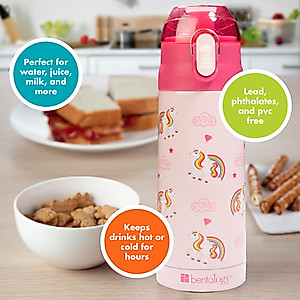 Bentology Stainless Steel 13 oz Unicorn Insulated Water Bottle for Girls – Easy to Use for Kids - Reusable Spill Proof BPA-Free Water Bottle