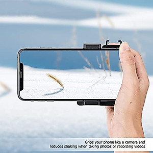 KIWIFOTOS Phone Tripod Mount, Phone Camera Grip Handle Holder with Detachable Bluetooth Shutter Remote Control and Cold Shoe Adapter for iPhone Samsung Smartphone Selfie Vlog Video Shooting-Black